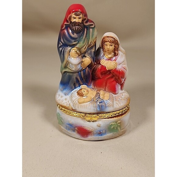 Unbranded | Holiday | Vintage Nativity Scene Ceramic Hinged Trinket Box ...